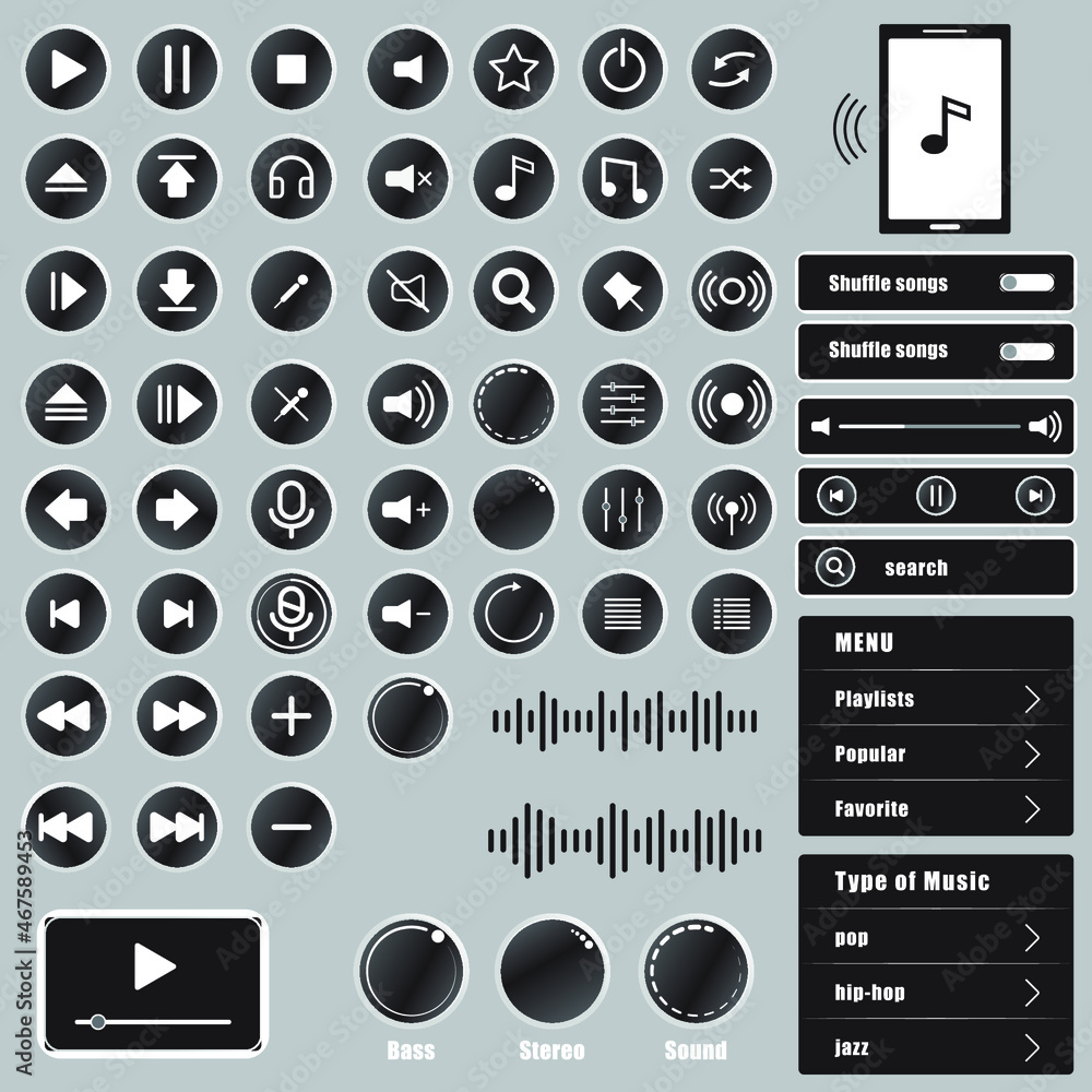 Music and sound icons set. Vector illustration. Media icons set ...