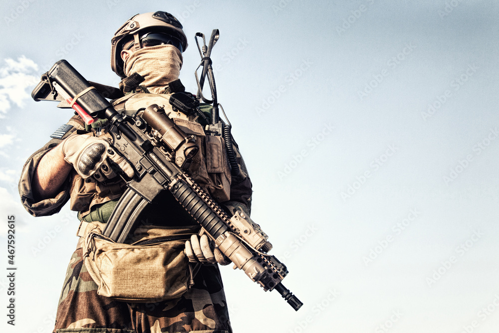 Photo Stock Half length portrait of U.S. marine riders, special forces ...