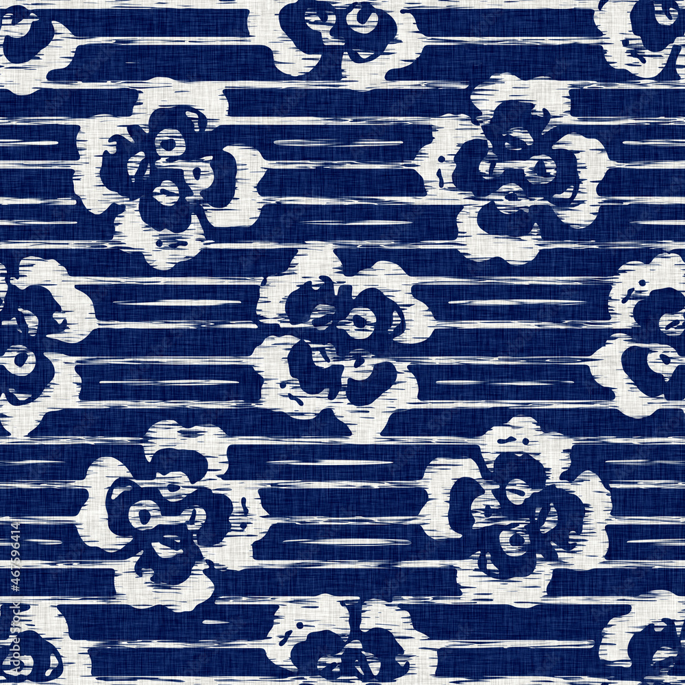 Indigo dyed fabric flower pattern texture. Seamless textile fashion ...