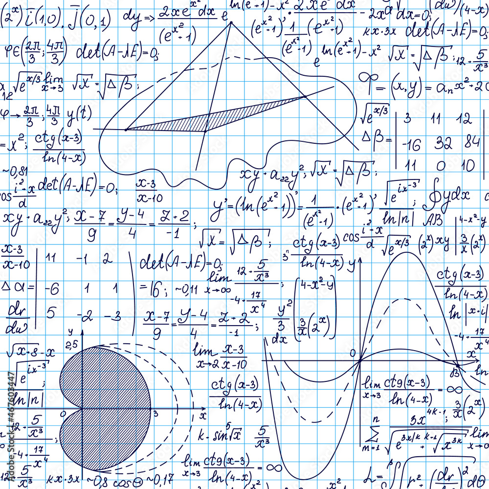 Math "back to school" vector seamless texture with handwritten formulas ...