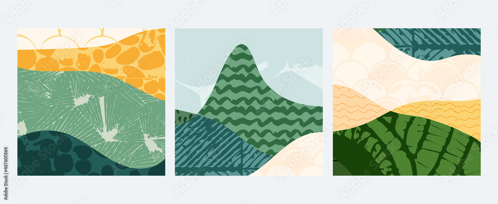Set of abstract landscape vector social media background illustration ...