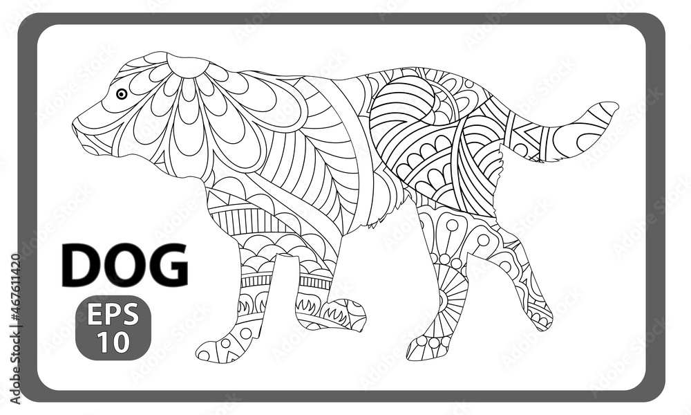 Hand drawn dog. Sketch for anti-stress adult coloring book in zen ...
