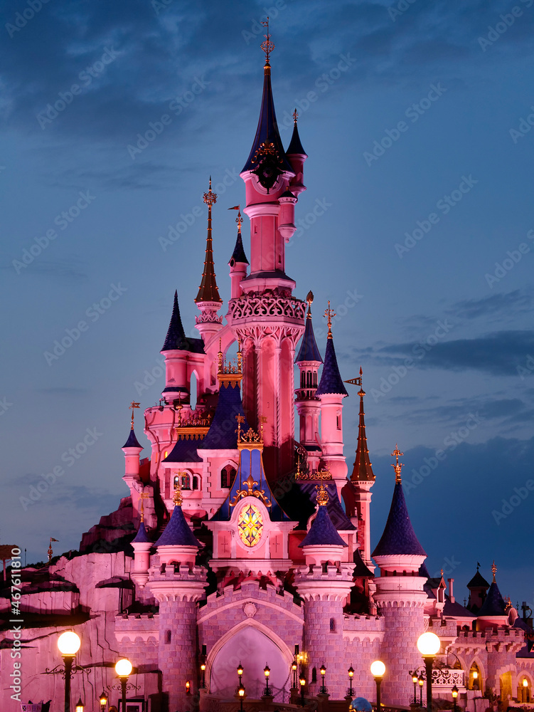Paris, France - April 2019: Night performance near Sleeping Beauty ...