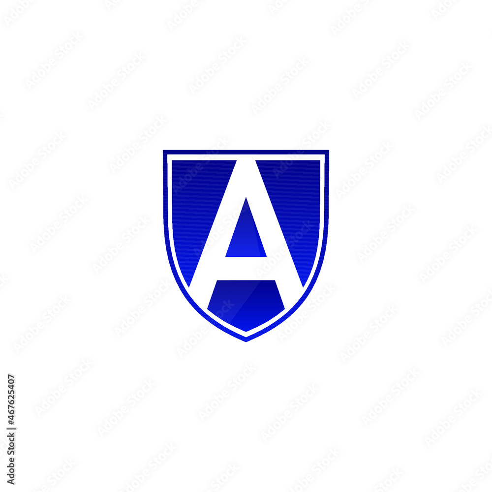 Abstract Initial Letter A logo with white shield icon used for company ...
