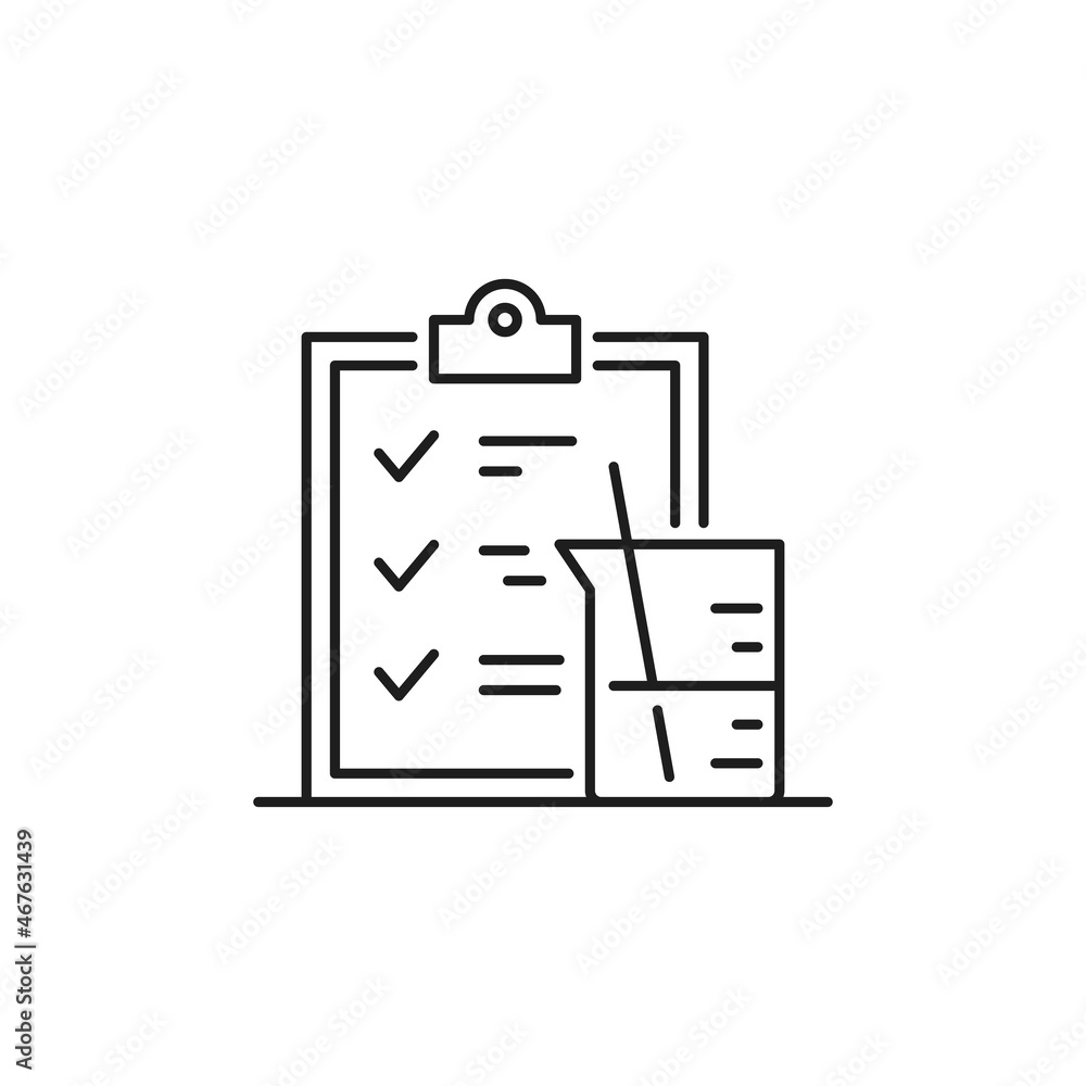 Document, exam check list in medicine and physics isolated thin line ...