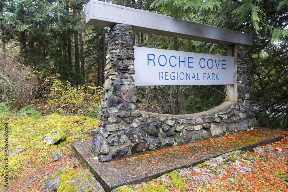 Sooke, BC Canada - November 5, 2021: Entrance Table and Sign for Roche ...
