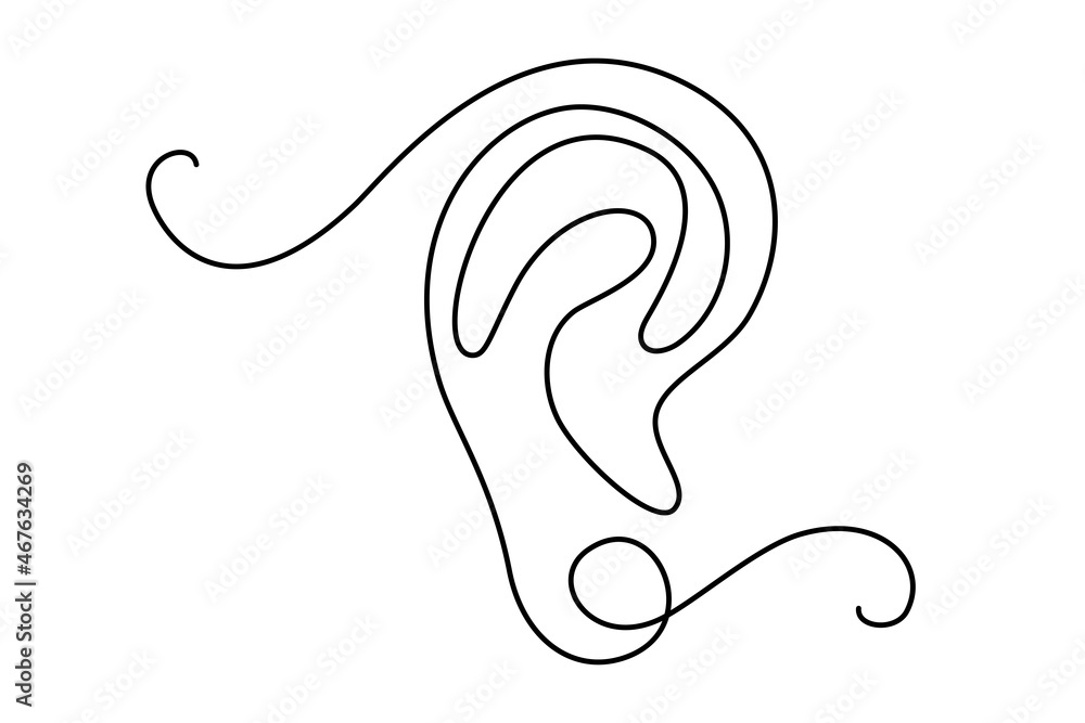 Human ear continuous one line drawing. World deaf day single line ...