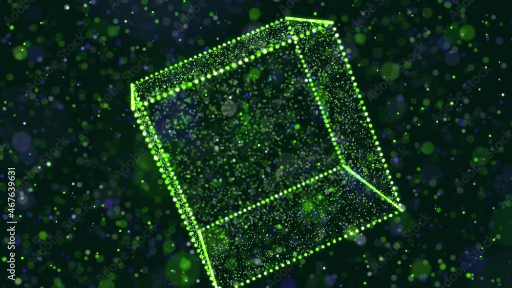 Abstract glow green particles form 3d object. Vj loop as bg of virtual ...