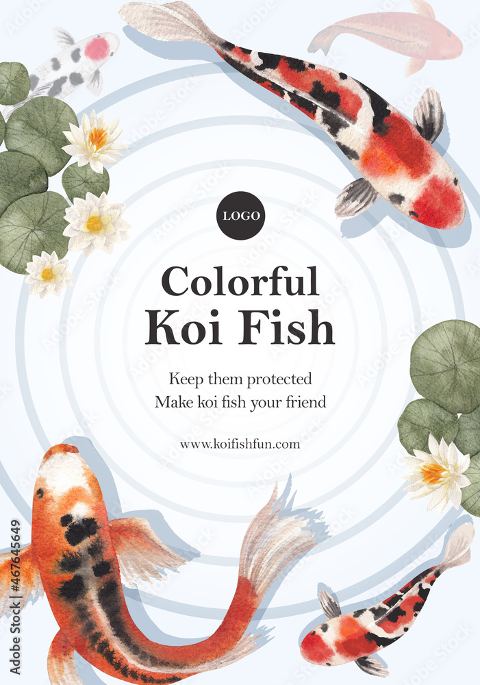 Poster template with koi fish concept,watercolor style. Stock Vector ...