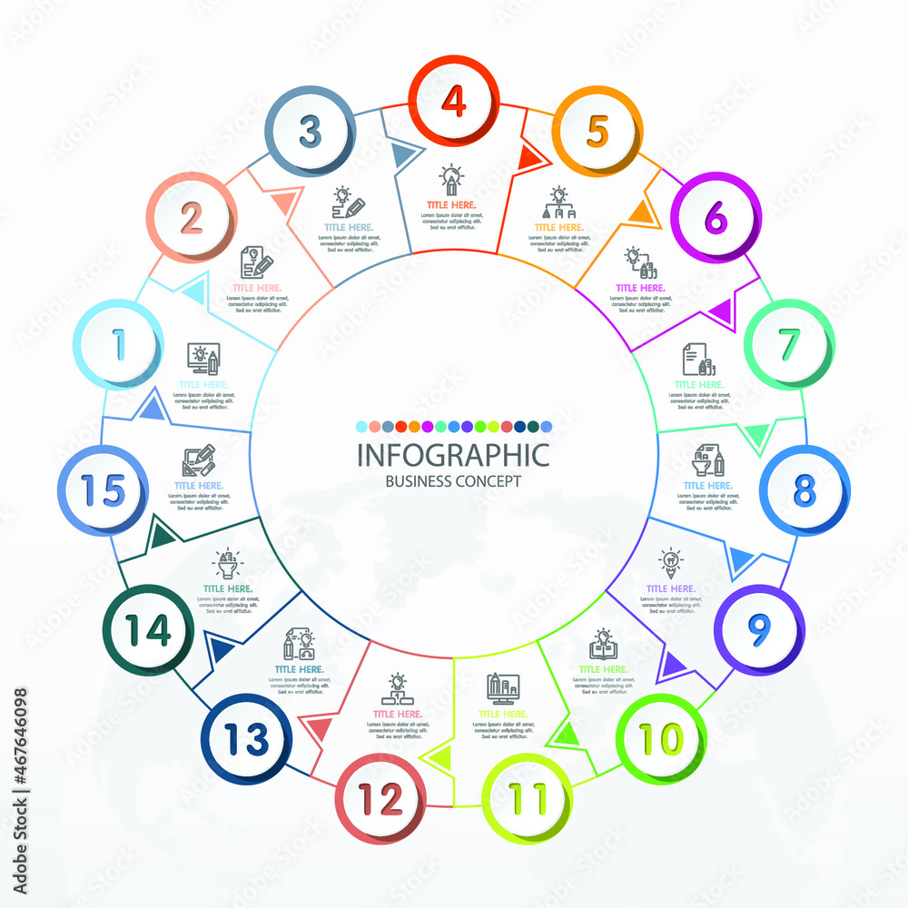 Basic circle infographic template with 15 steps, process or options ...