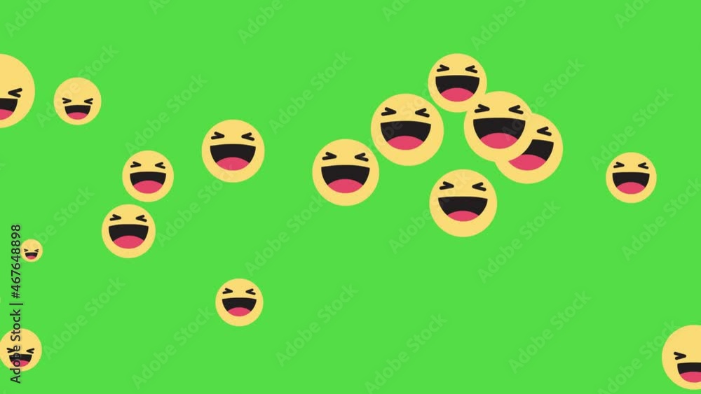 Happy emoticon smile emotion emoji on a green background move from left ...