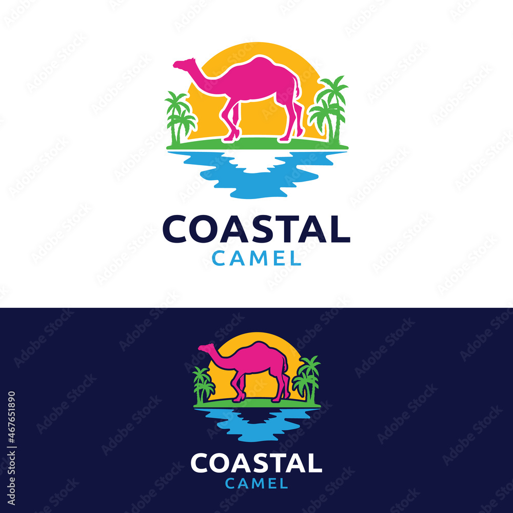 Colorful Coastal Camel Logo Design Template. a Camel Walking on The ...