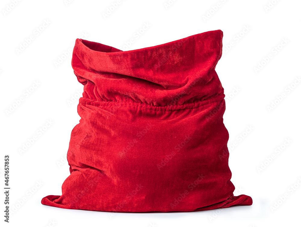 Santa Claus open red bag full, isolated on white background. File ...