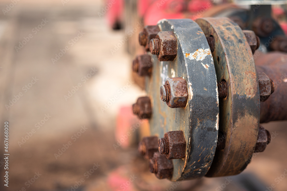 Heavy steel blind flange of the pipeline of chemical or oil flowing ...