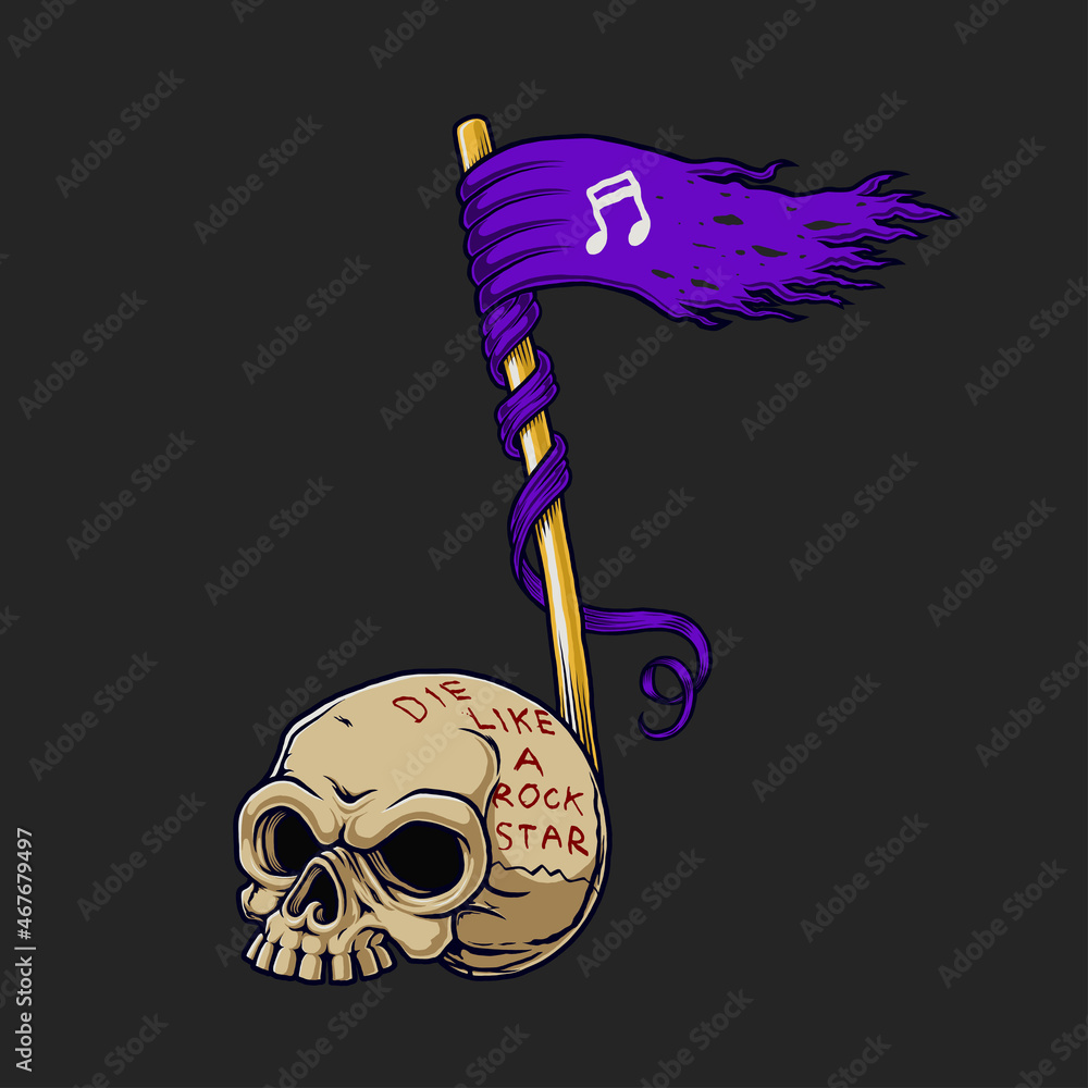 Music notes skull illustration. Hand drawn Stock Vector | Adobe Stock