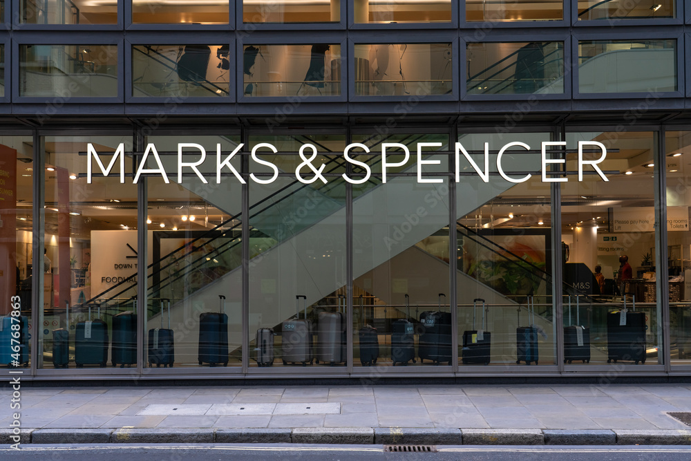 London UK August 2021 Marks And Spencer Clothing Store Shop Front On