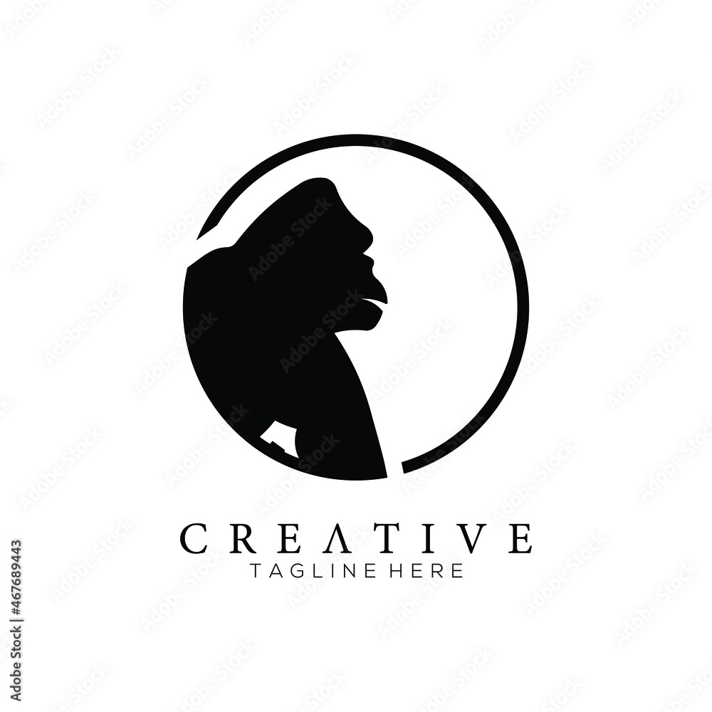 Black king kong icon in circle line, logo design template Stock Vector ...