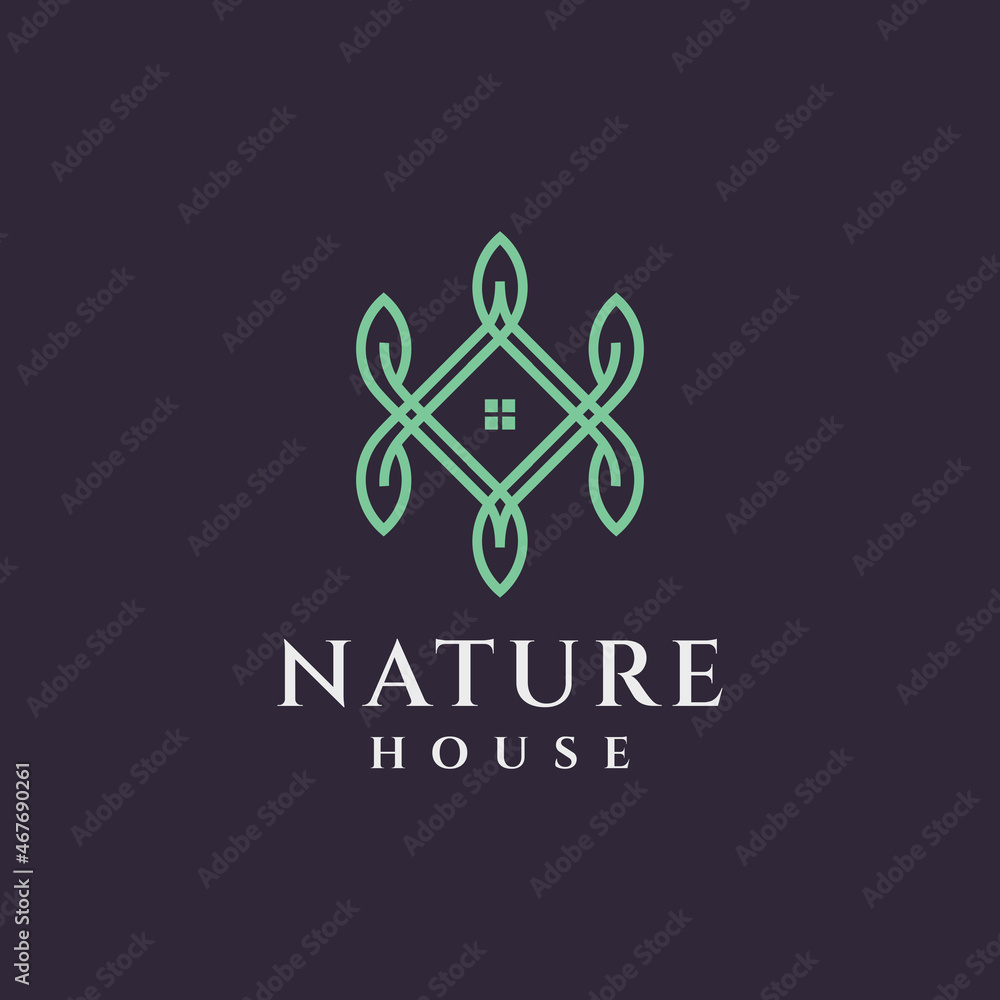 Nature House logo design. This logo is made using house and leaf ...
