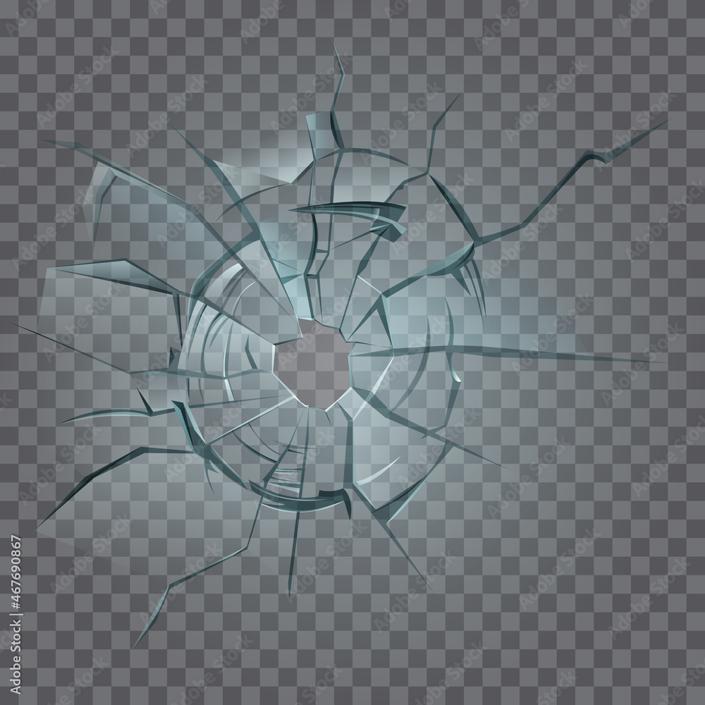 Glass crack with crash hole texture, shatters on broken window vector ...