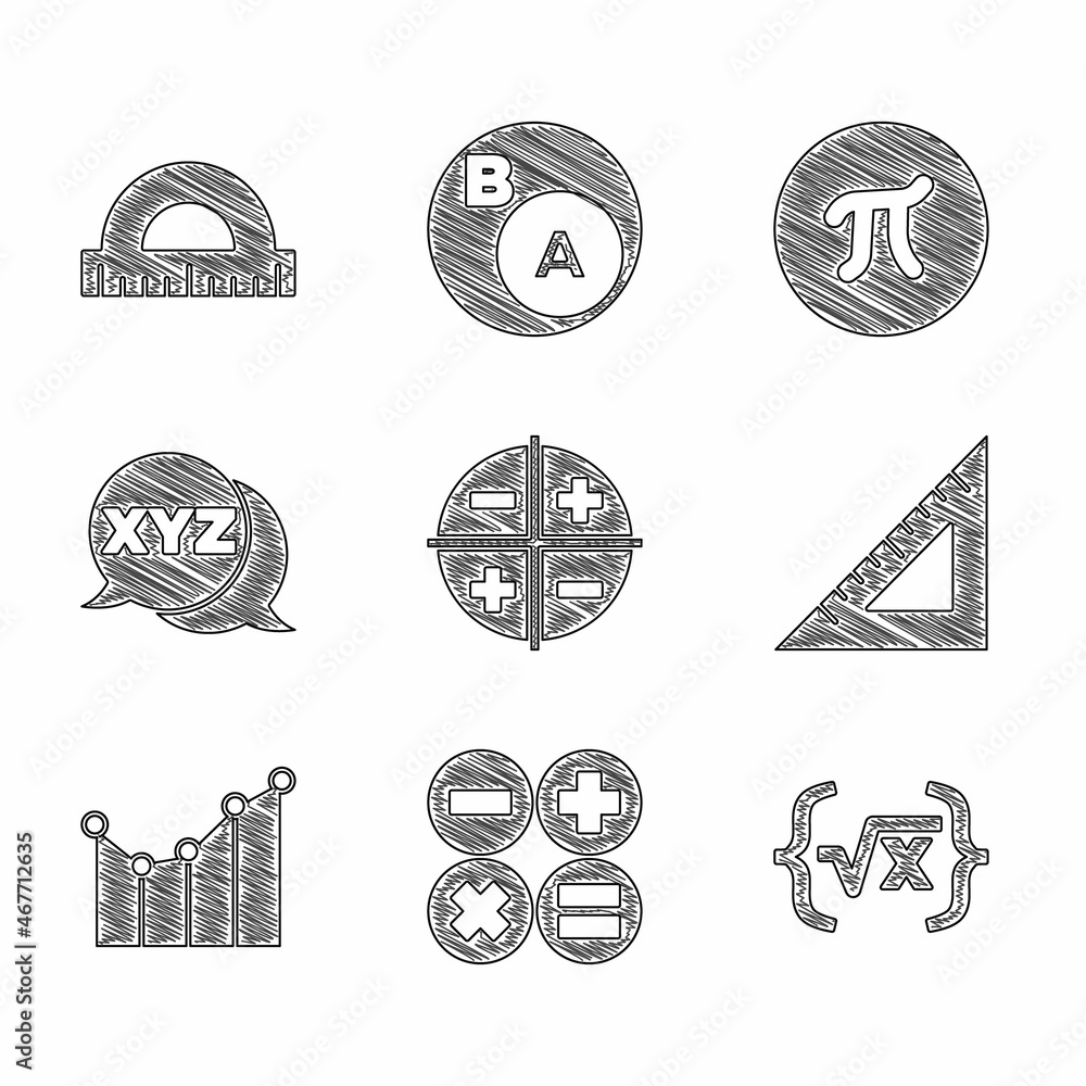 Set XYZ Coordinate system, Calculator, Square root of x glyph, Triangular ruler, Graph, schedule ...