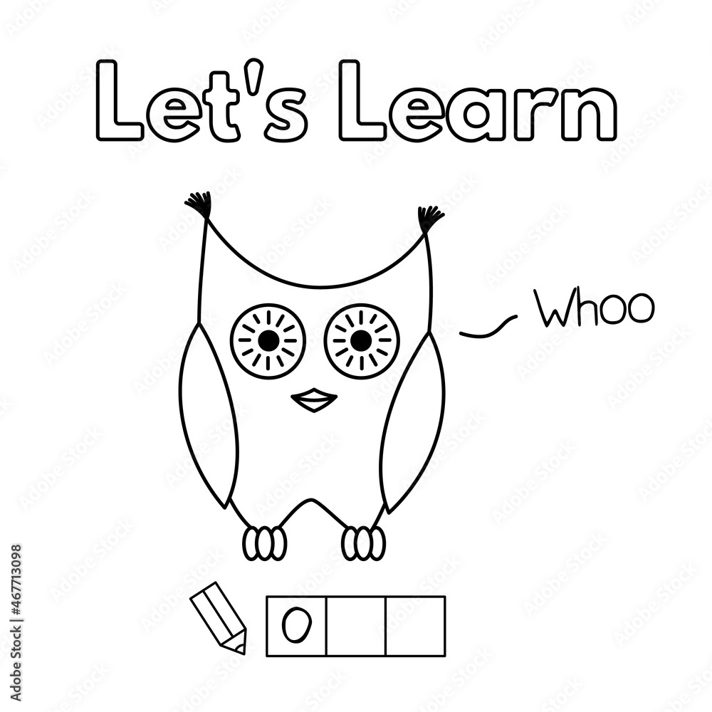 Cartoon owl learning game for small children - color and write the word ...