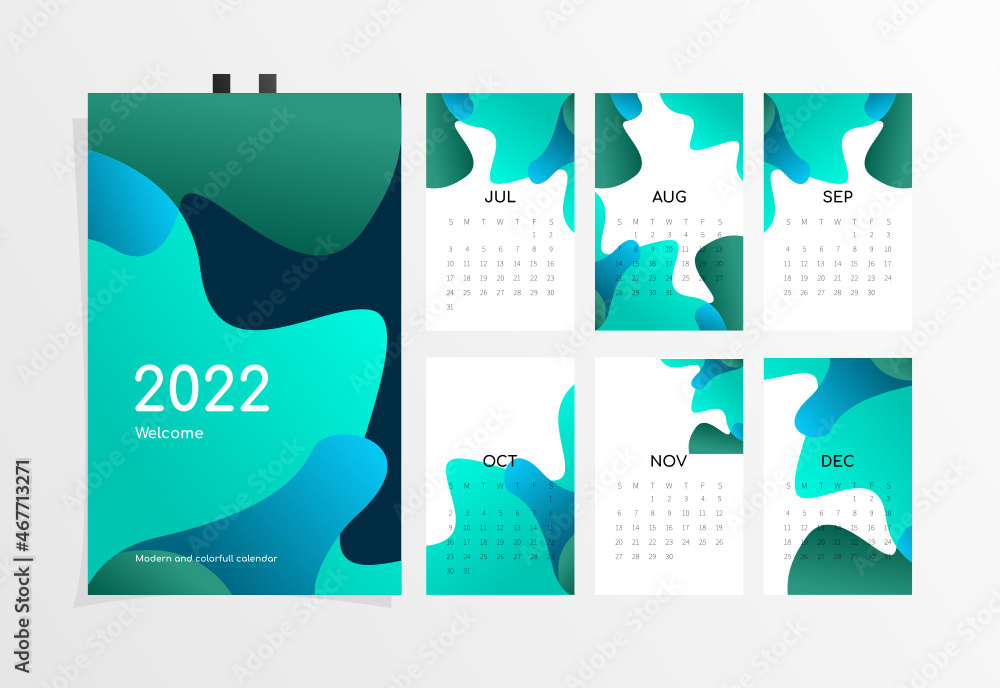 Calendar 2022, Set 6 months start July to December with alternative ...