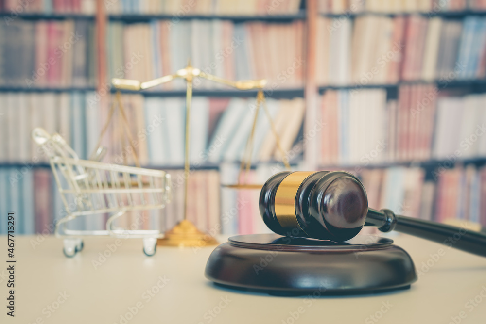 Consumer rights and protection, business law concept : Wooden judge ...