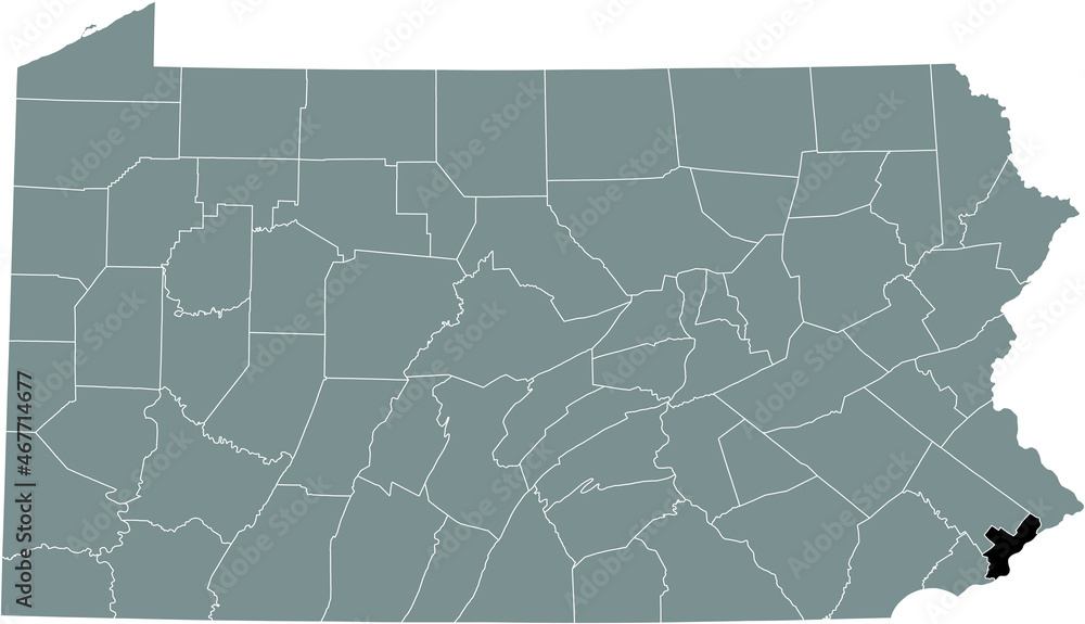 Black highlighted location map of the Philadelphia County inside gray ...