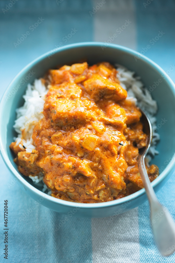Chicken tikka masala with rice Stock Photo | Adobe Stock