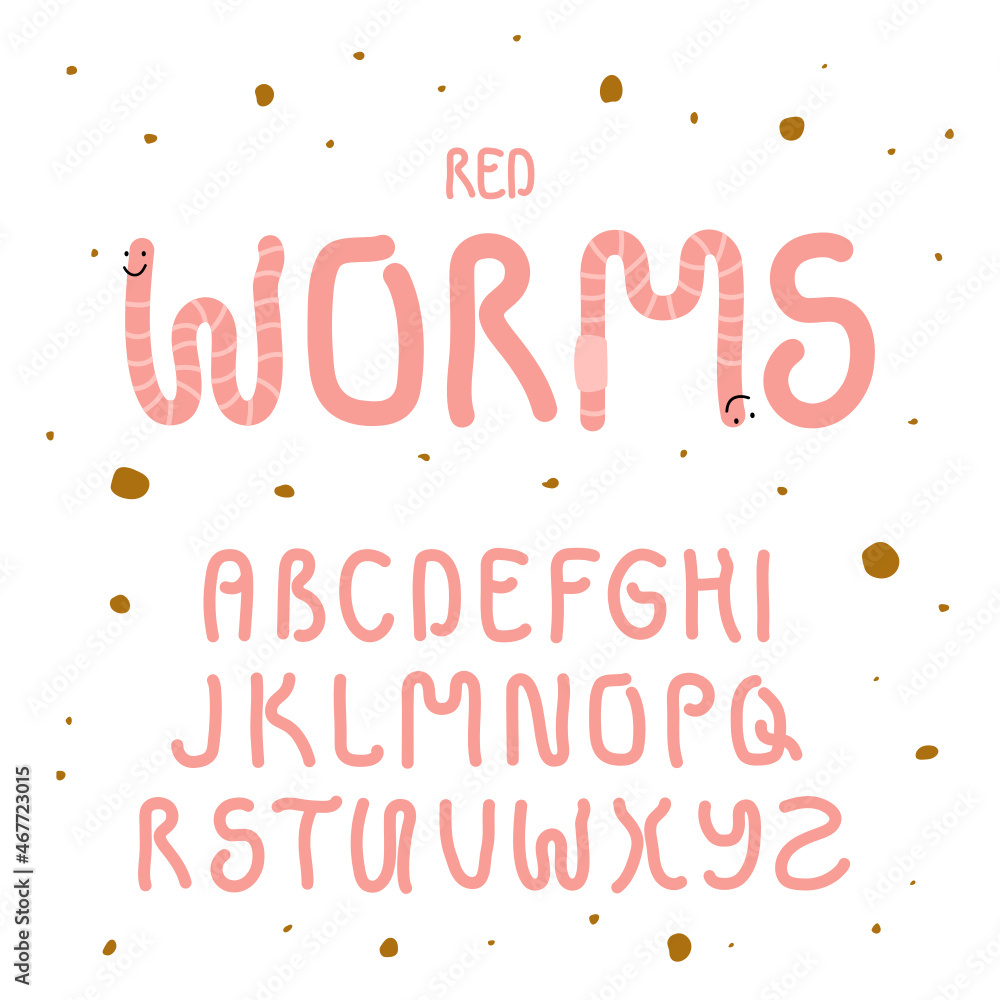 Font Red worms. Letters as if they are worms. Hand drawn alphabet ...
