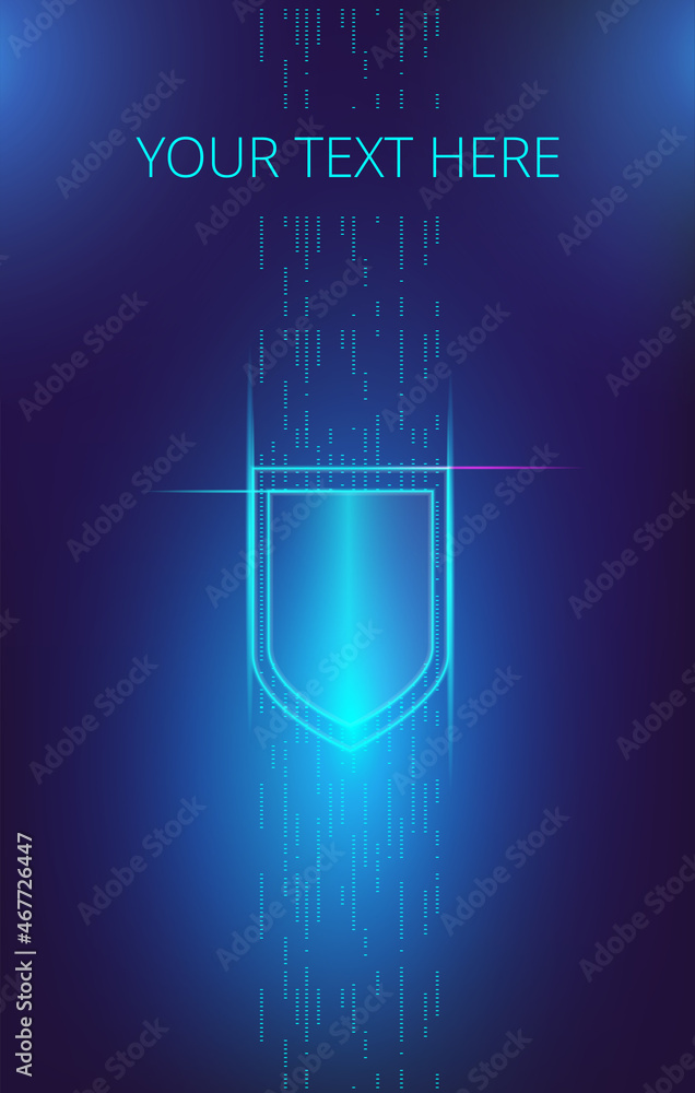 Neon virtual shield on the one of the data stream. Vector illustration ...