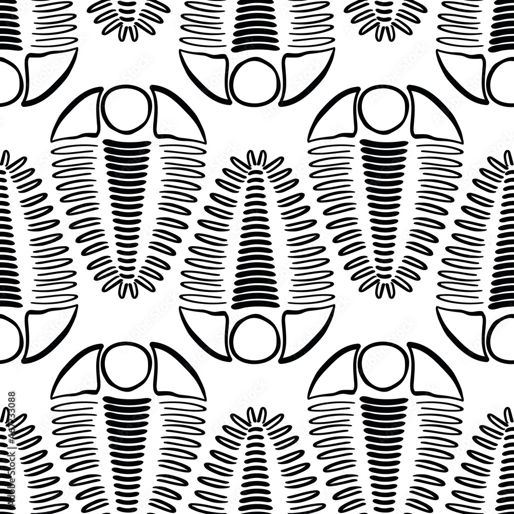 Trilobite vector seamless pattern background. Hand drawn arthropod ...