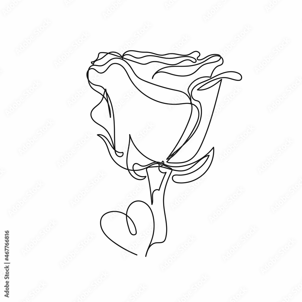 Vector continuous one single line drawing icon of beautiful rose in ...