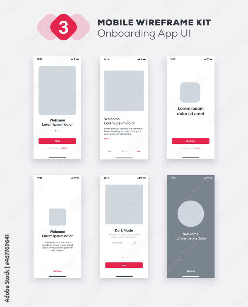 Mobile app Onboarding UI, UX, GUI design elements. Wireframe kit ...