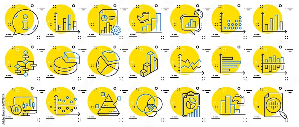Charts And Diagrams Line Icons Report 3d Chart Block Diagram And Dot Plot Graph Linear Icons