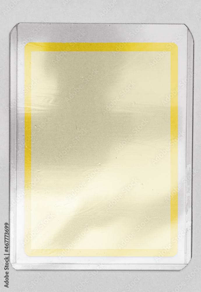 blank trading card mock up with yellow border behind transparent ...
