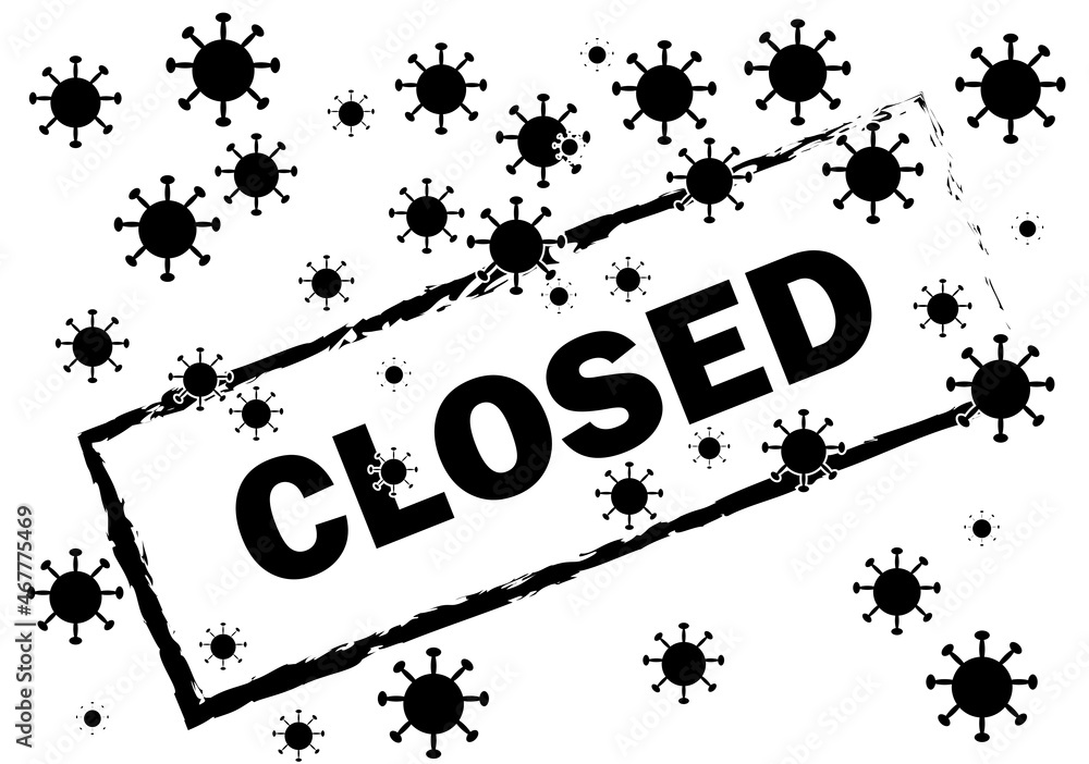 Sello con la palabra cerrado por pandemia de la Covid-19 o coronavirus ...