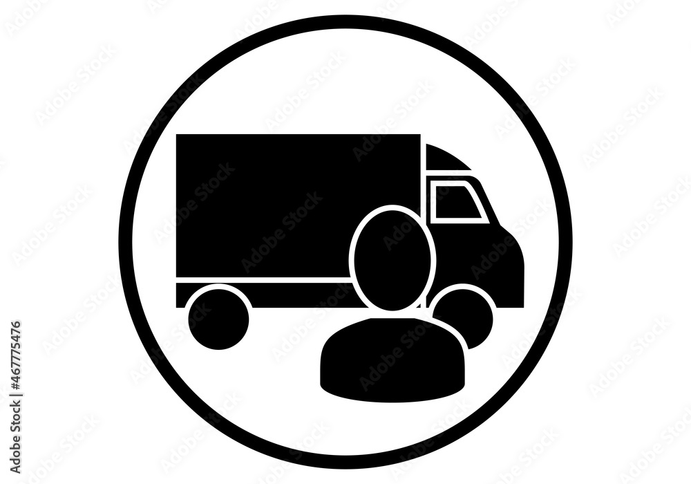 Icono o símbolo de camionero con la silueta del camionero y el camión ...