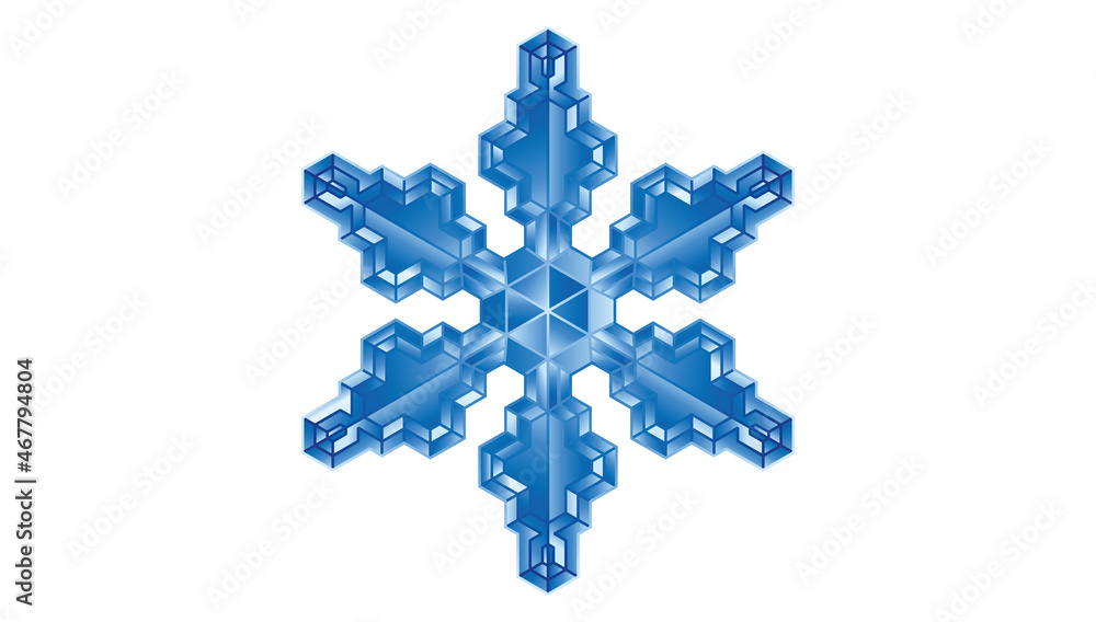 Snowflake isolated on white background, vector illustration. 3d blue ...