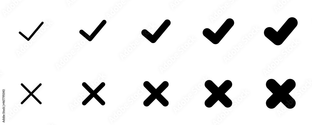 Conjunto de icono de correcto e incorrecto. Elementos gráficos negro ...