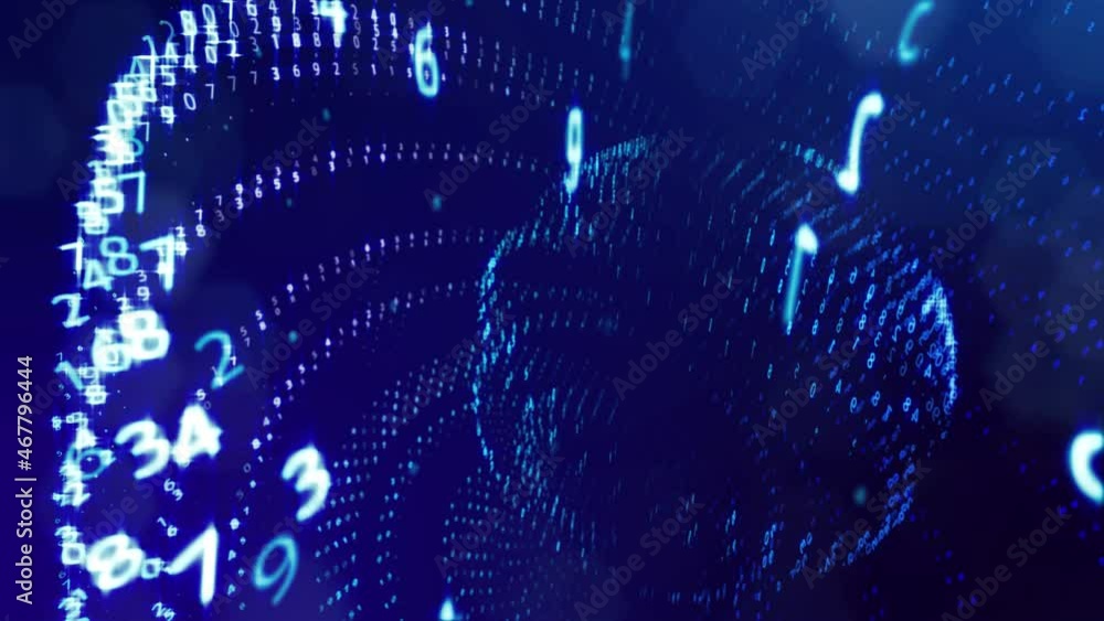3d loop background, concept of digital data processing, calculation and visualization of ...
