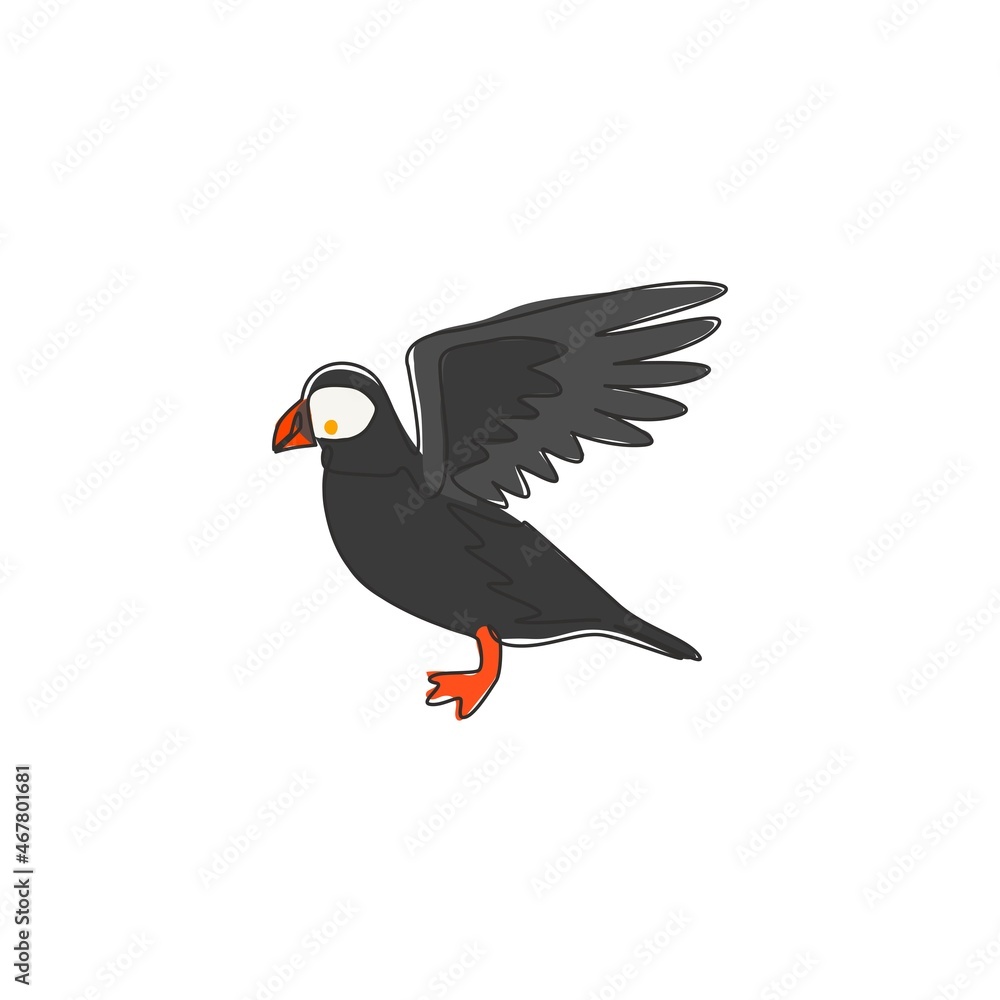 One single line drawing of adorable puffin for foundation logo identity ...