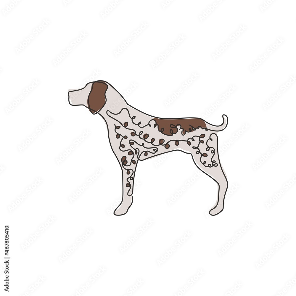 Single continuous line drawing of funny german shorthaired pointer for ...