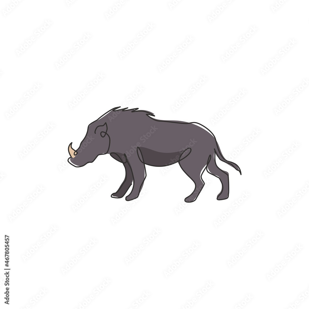 One continuous line drawing of savage common warthog for company logo ...