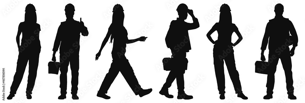 Vector illustration of workers silhouettes set. Vector flat style ...