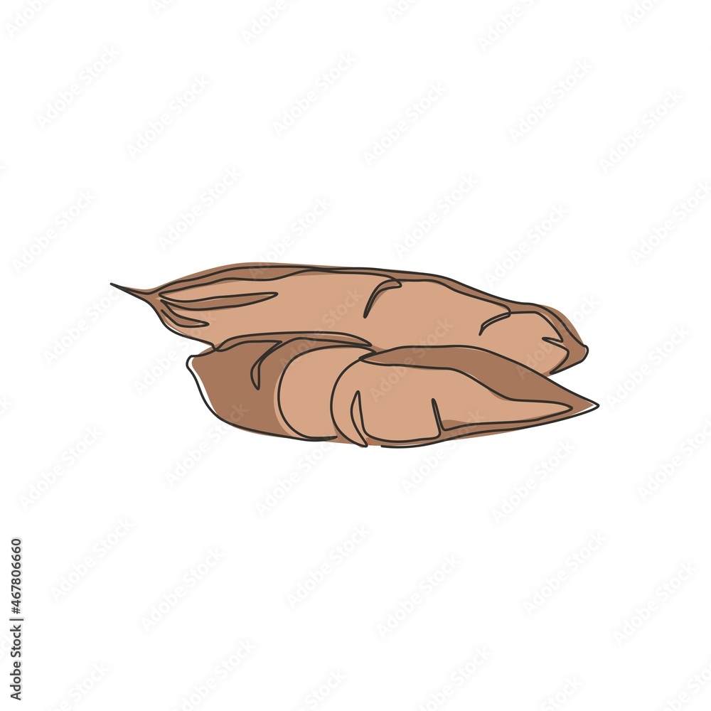 One continuous line drawing whole healthy organic cassava for farm logo ...