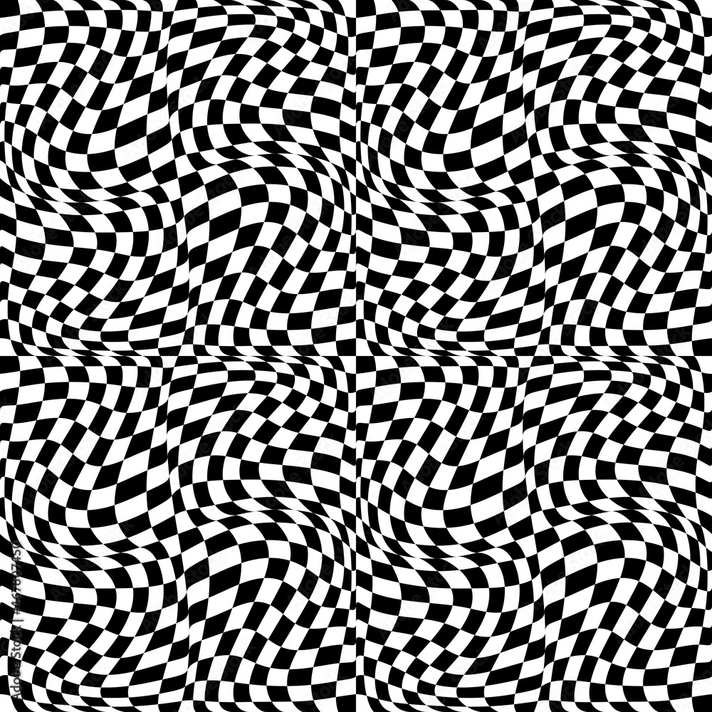 Curly convex checkerboard pattern. A seamless canvas of black and white ...