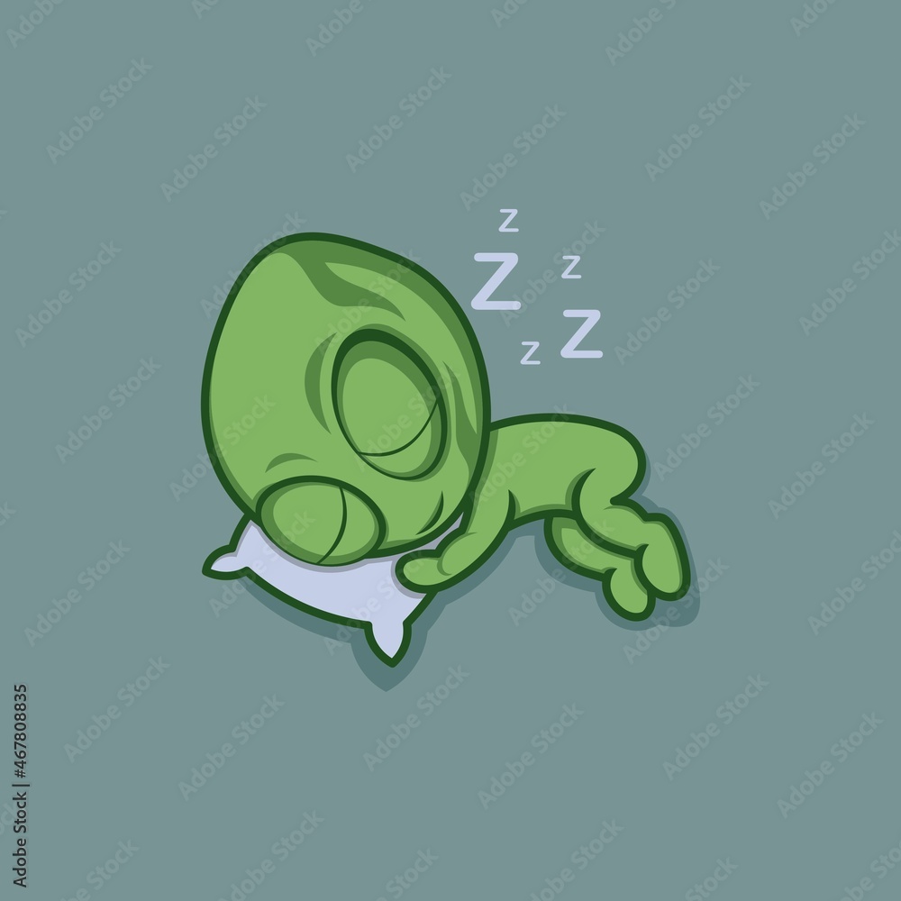 cute cartoon alien character sleeping on pillow. vector illustration ...