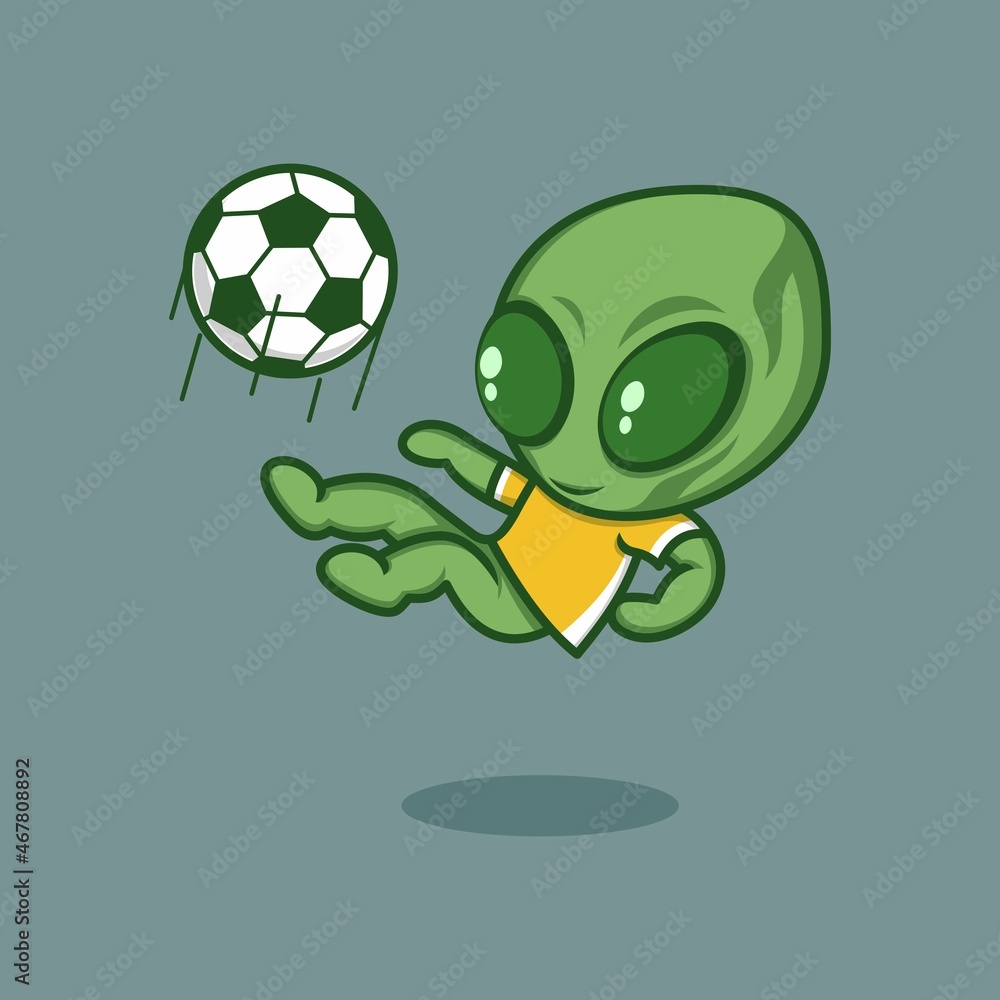 cute cartoon alien character playing soccer. vector illustration for ...