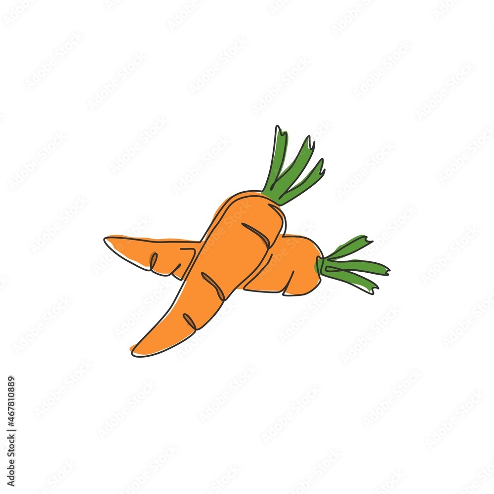 Single continuous line drawing whole healthy organic carrots heap for ...